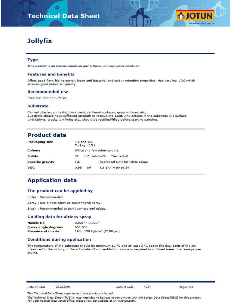 Jollyfix Interior Emulsion Paint TDS | PDF | Paint | Materials