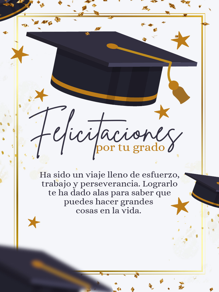 Tarjeta de Felicitaciones Por Tu Graduación Elegante Blanca Con Dorado ...