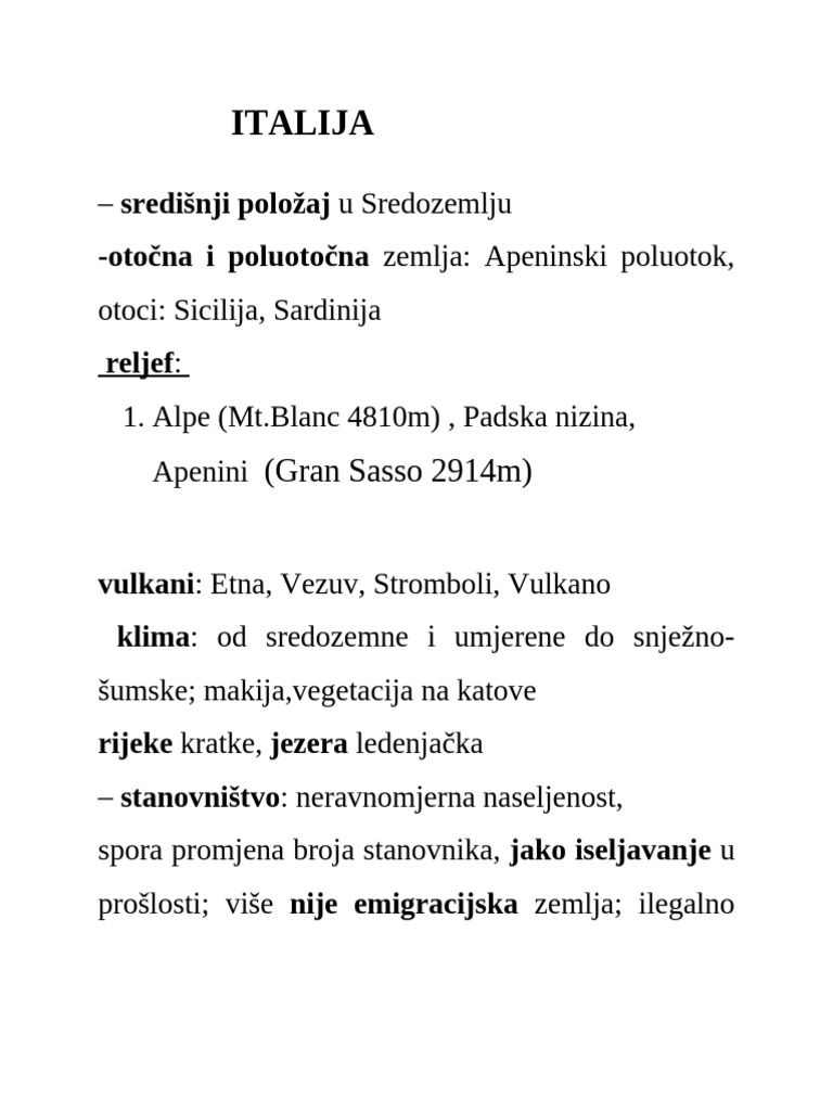 Italija - Geografska Obilježja | PDF