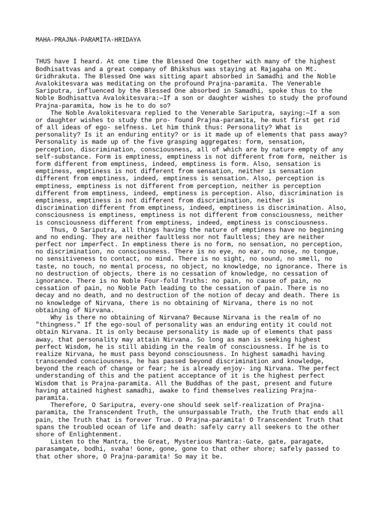 MAHA-PRAJNA-PARAMITA-HRIDAYA (Goddard, 1970) | PDF | Enlightenment In ...