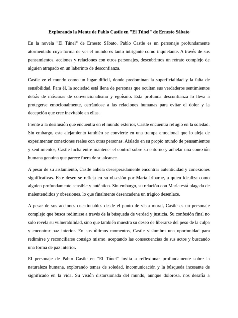 Explorando La Mente de Pablo Castle en | PDF | Soledad