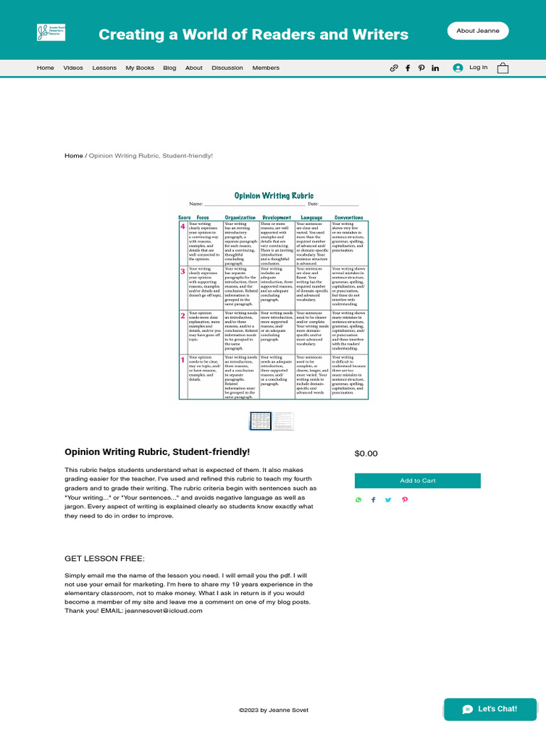 Opinion Writing Rubric, Student-Friendly! Jeanne Sovet | PDF | Rubric ...