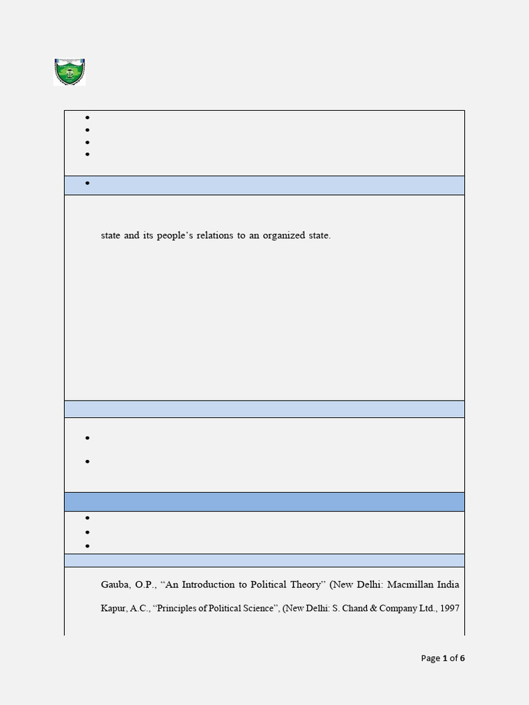 COURSE OUTLINE TEMPLATE Pol SC 1 | PDF | Political Science | Science