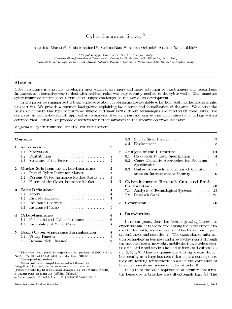 Cyber Insurance: A Comprehensive Survey | PDF | Risk | Insurance