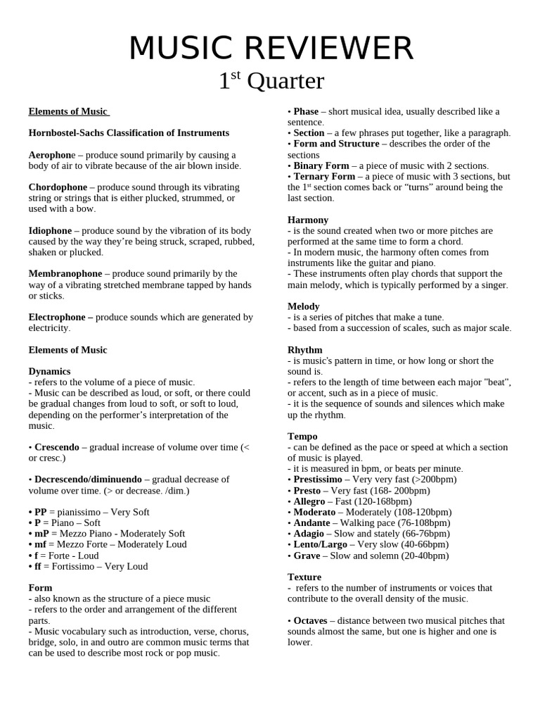 Muic Reviewer | PDF | String Instruments | Tempo