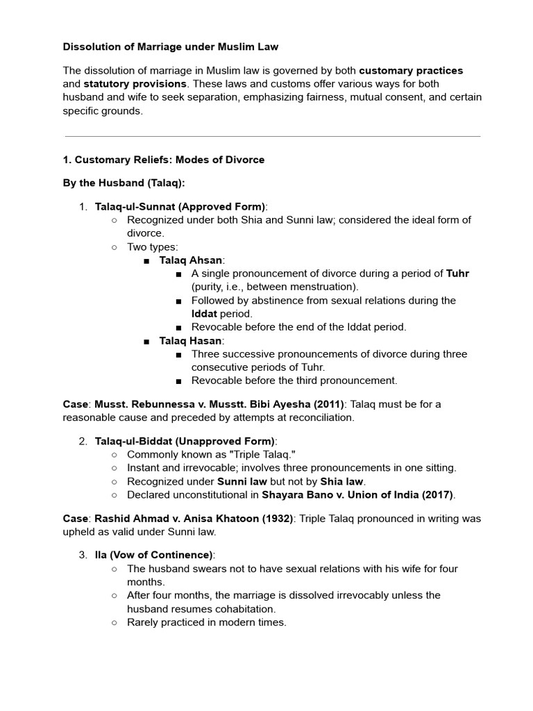 Dissolution of Marriage Under Muslim Law | PDF | Divorce | Husband