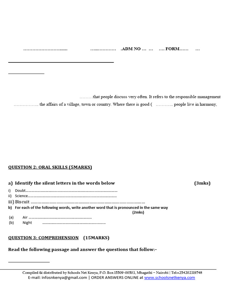 Form One English Exam 2019 Guide | PDF | Linguistics