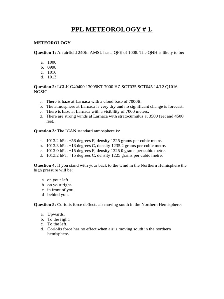 PPL Exam Meteorology # 1 | PDF | Cloud | Thunderstorm