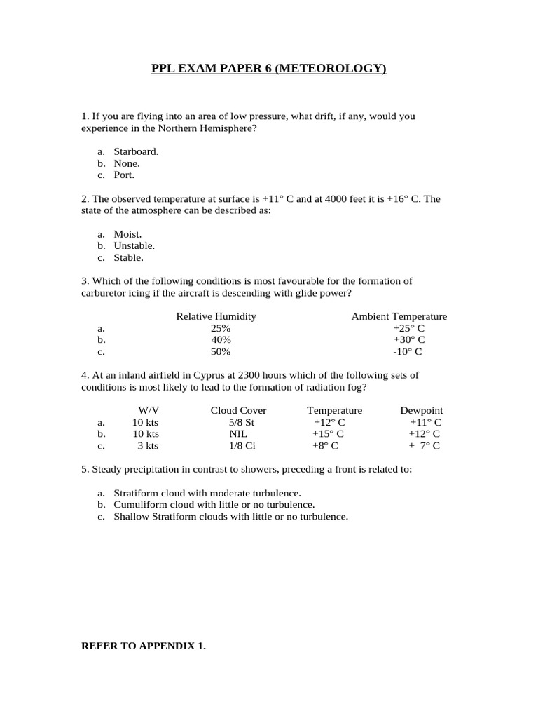 PPL Exam Meteorology # 6 | PDF | Cloud | Atmosphere Of Earth