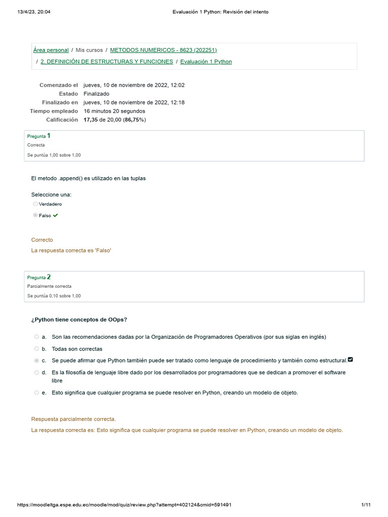 Evaluación 1 Python Revisión Del Intento Pdf Python Lenguaje De Programación 