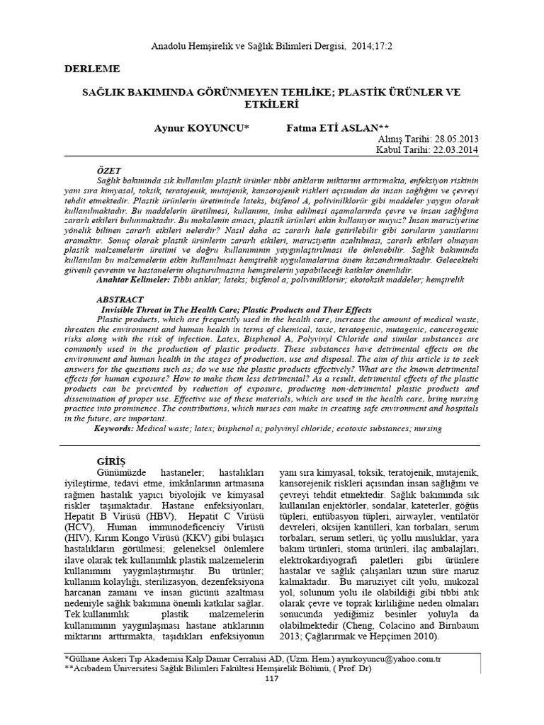 Sa - Lik Bakiminda G - R - Nmeyen Tehl - Ke Plast - K - R - Nler Ve Etk - Ler - (#34597) - 29673 ...