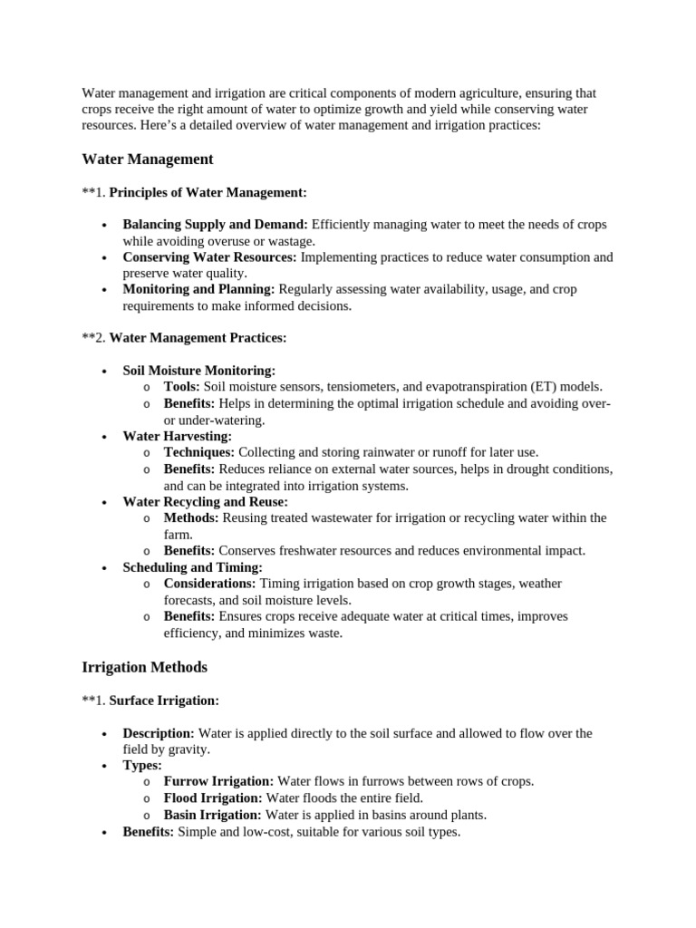 Water Management and Irrigation | PDF | Irrigation | Water Conservation Water Management and Irrigation | PDF | Irrigation | Water Conservation