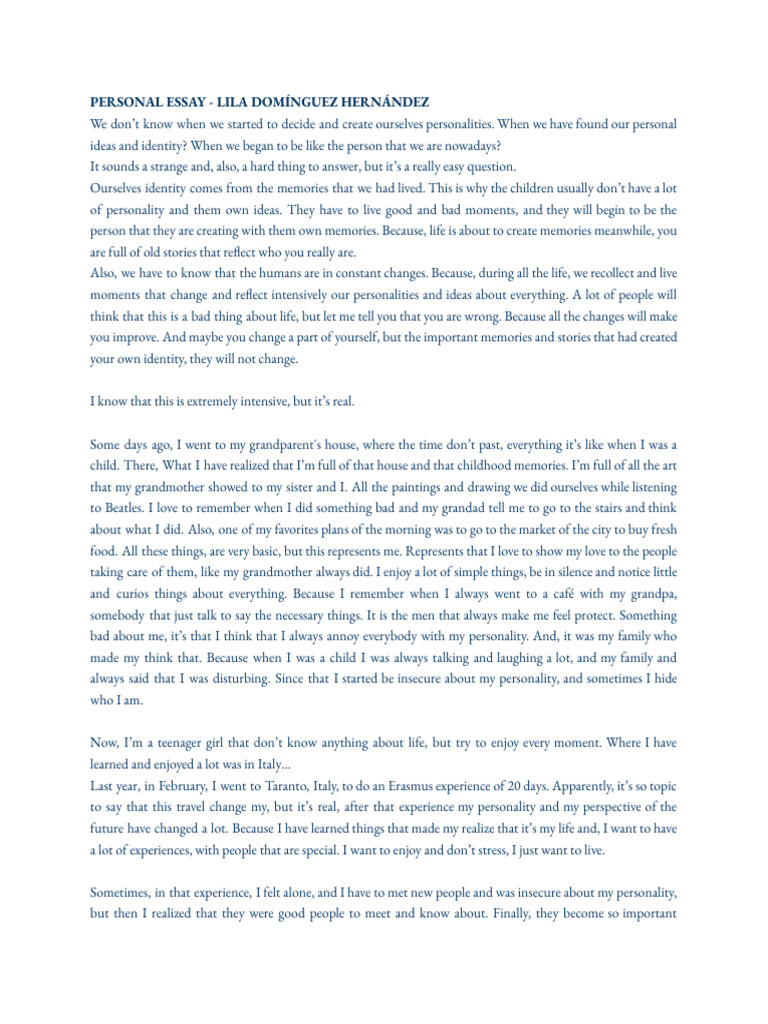 UNIT 1 WHAT IS A PERSONAL ESSAY - Documents de Google | PDF | Career ...