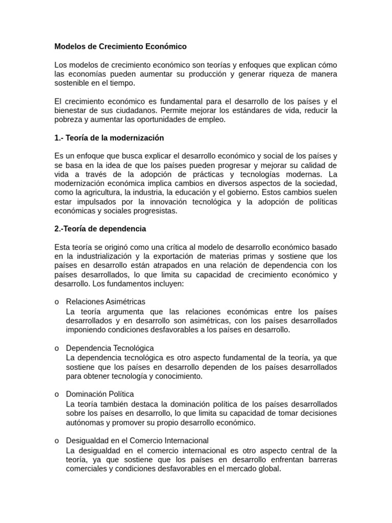 Resumen de Las Teorías de Desarrollo Ecónomico y Modelos de Crecimiento ...