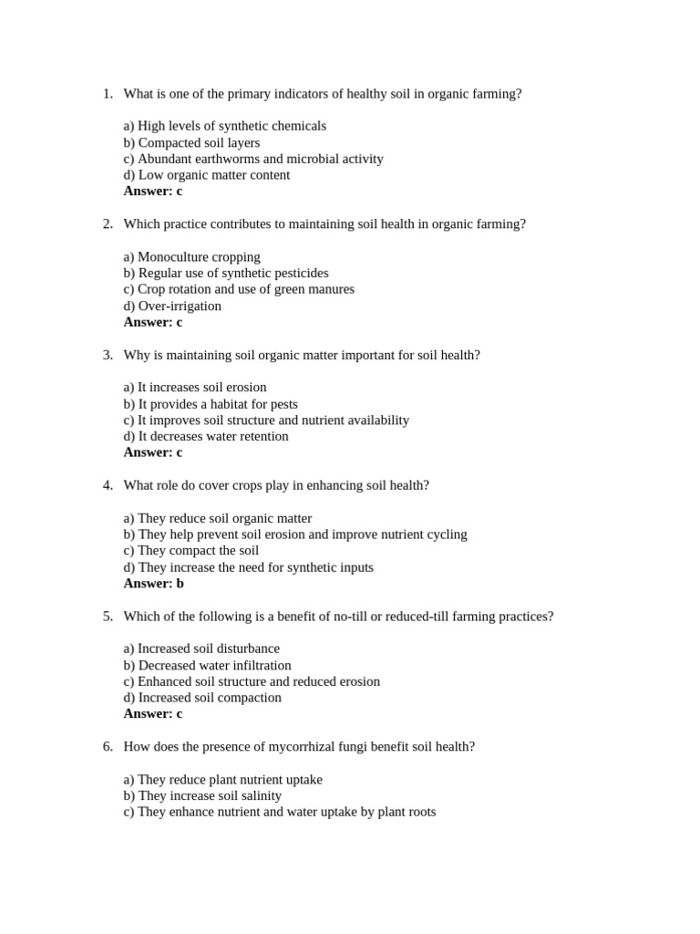 20 Multiple-Choice Questions About Soil Health in Organic Farming | PDF ...
