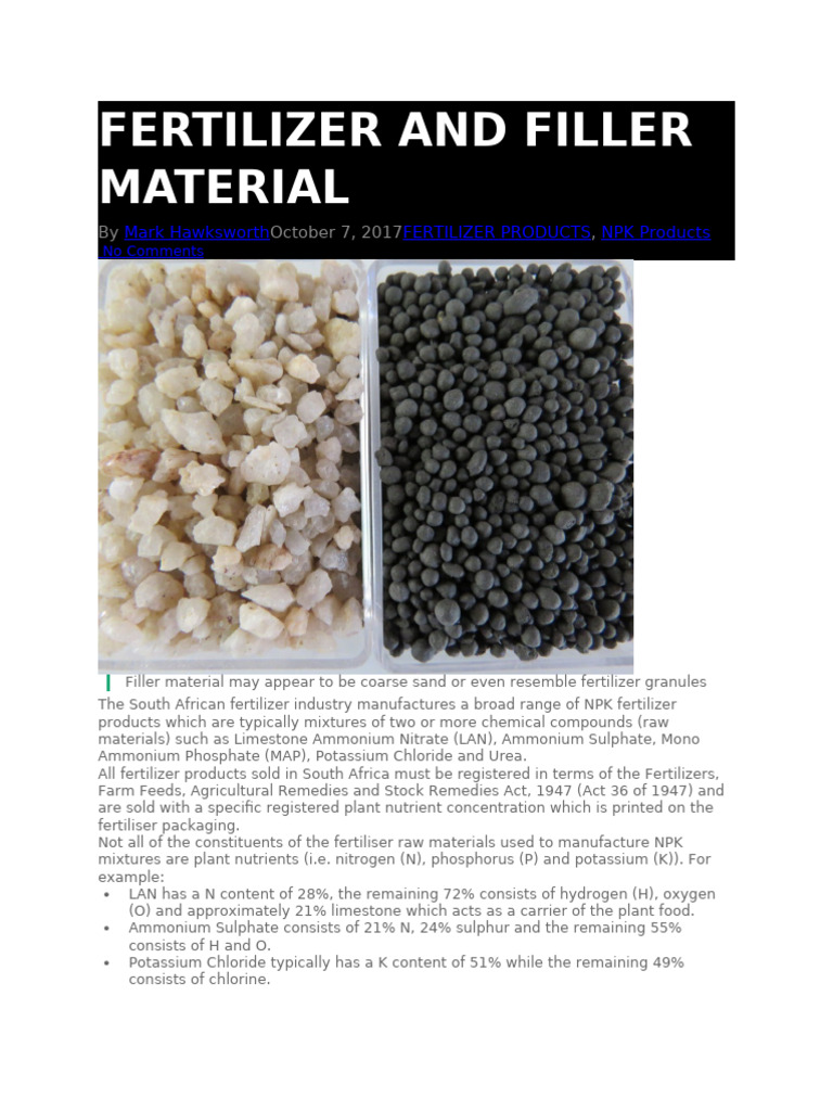 Fertilizer and Filler Material | PDF | Fertilizer | Chemical Substances