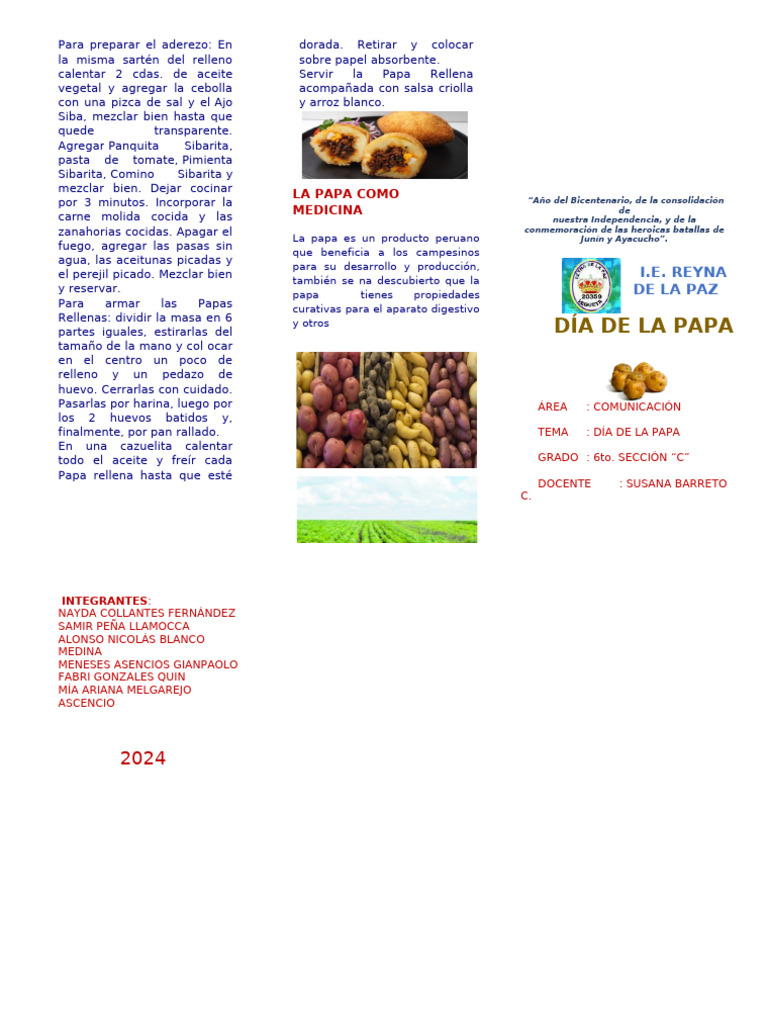 Triptico - La Papa Peruana | PDF | Patata | Carne