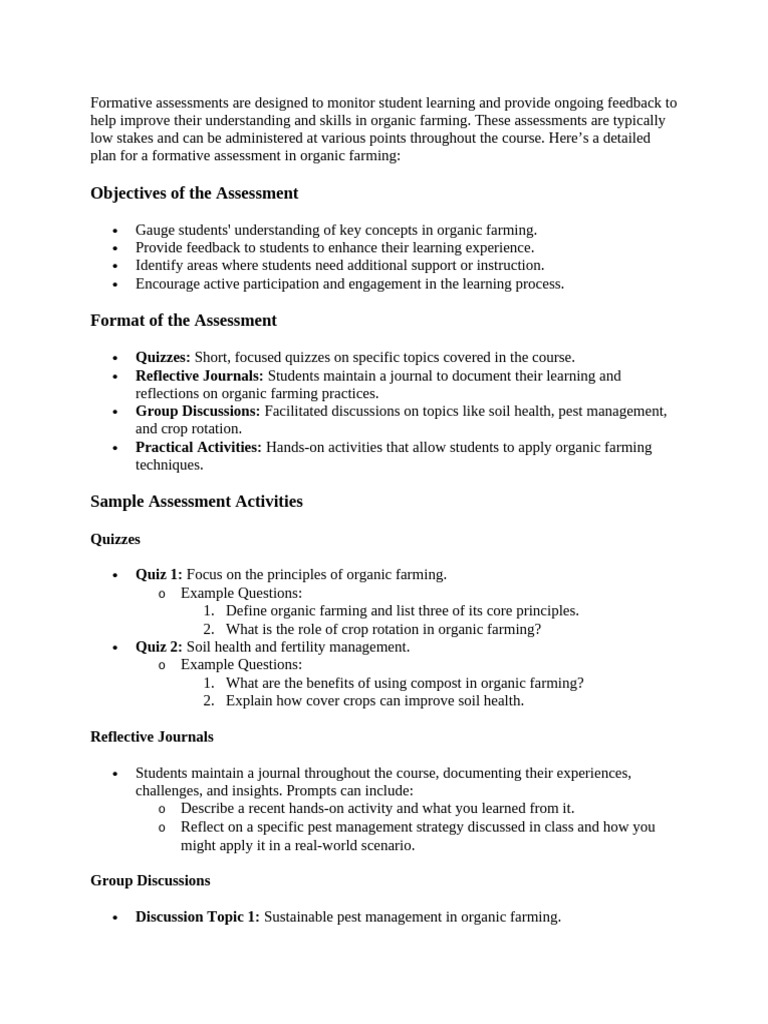 Formative Assessments | PDF | Organic Farming | Educational Assessment