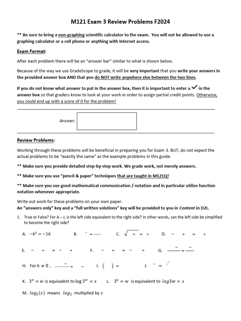 Exam 3 Review Problems F2024 | PDF | Exponential Function | Function (Mathematics)