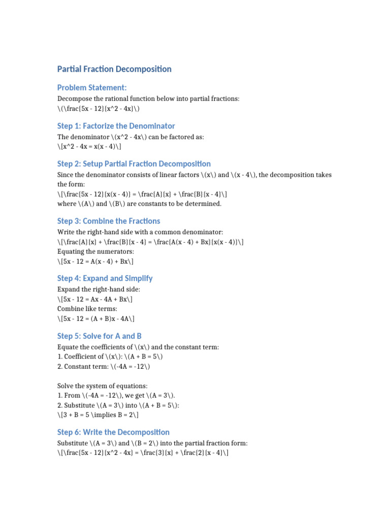 Partial Fraction Decomposition | PDF