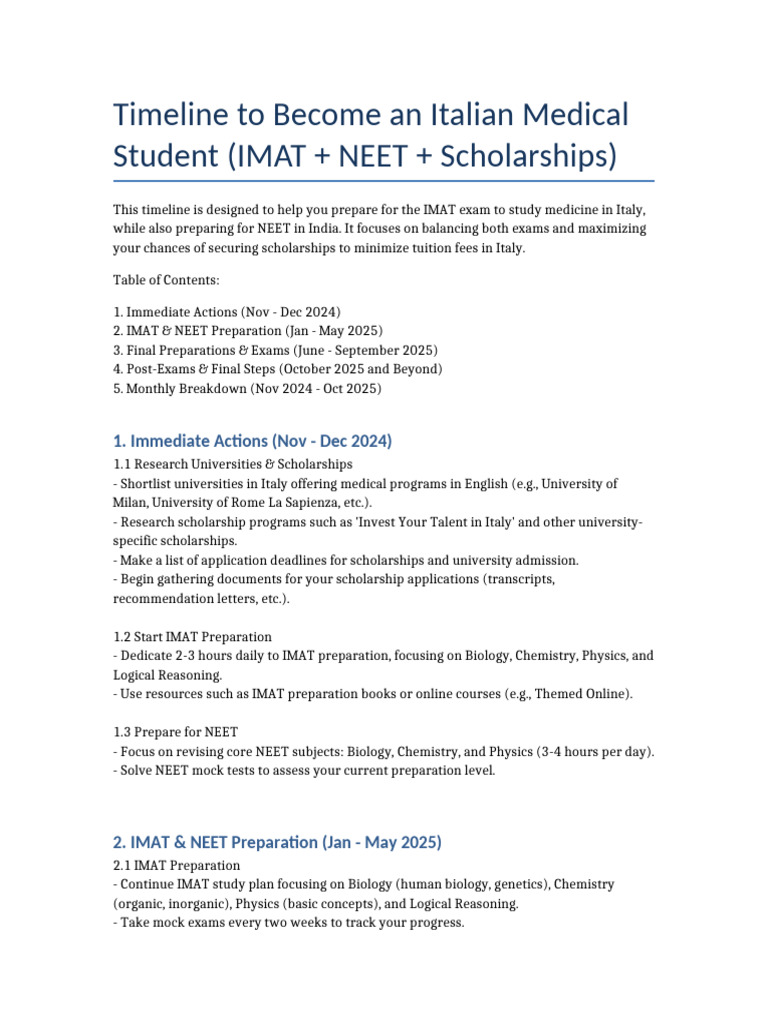 Italian Medical Student Timetable | PDF | University And College Admission