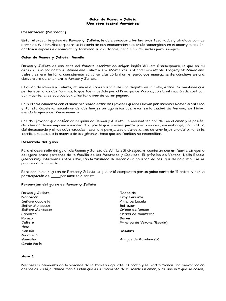 Romeo y Julieta: Guion Teatral | PDF | Romeo y Julieta | Julieta