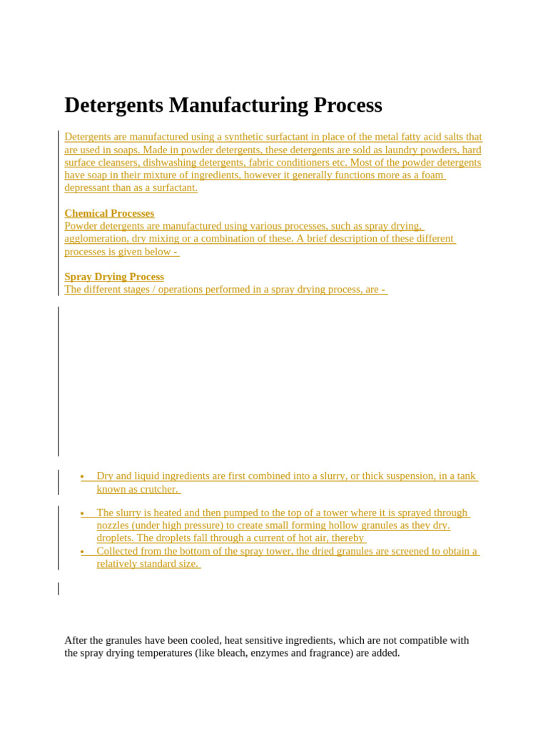 Detergents Manufacturing Process | PDF | Algae Fuel | Biodiesel