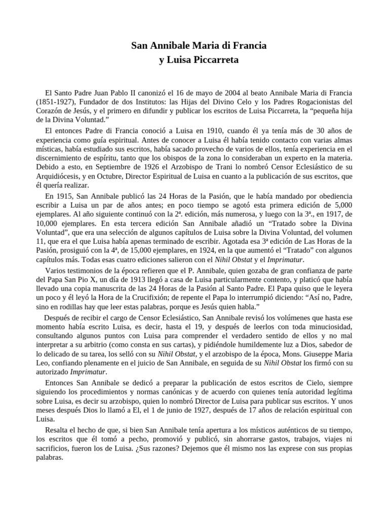 San Annibale Maria Di Francia y Luisa Piccarreta | PDF | Dios | Divinidad