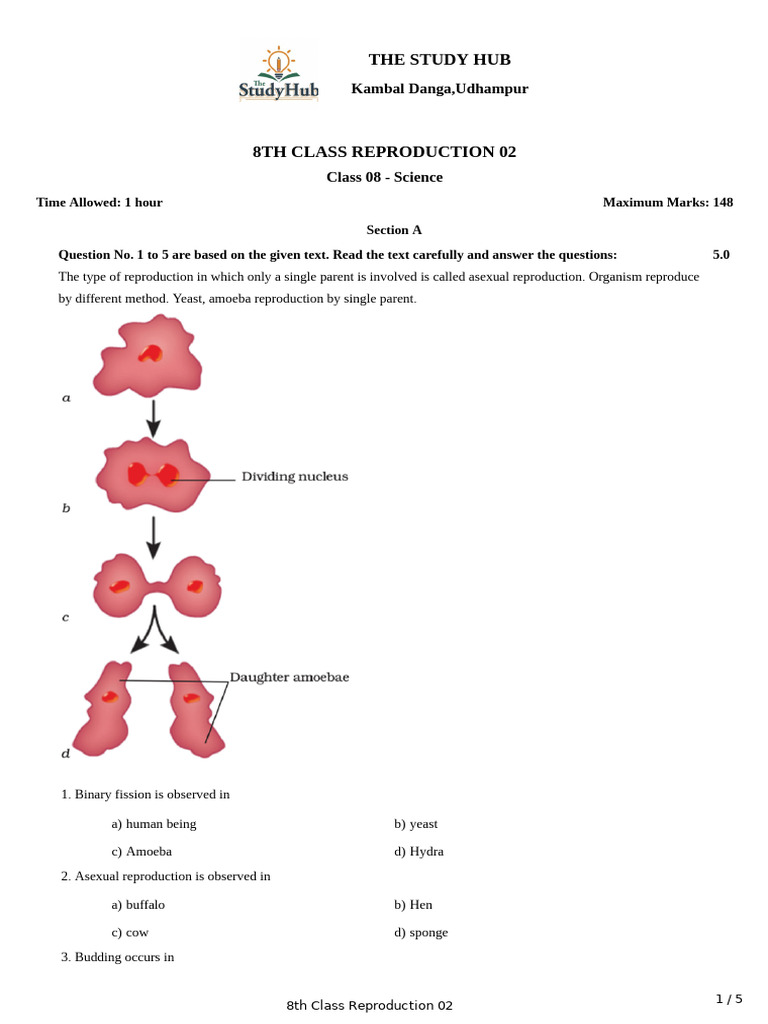 8th Class Reproduction 02 | PDF | Fertilisation | Reproduction