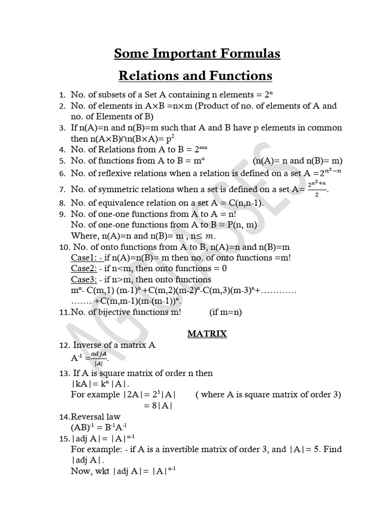 Important Formulas Math | PDF | Area | Function (Mathematics)