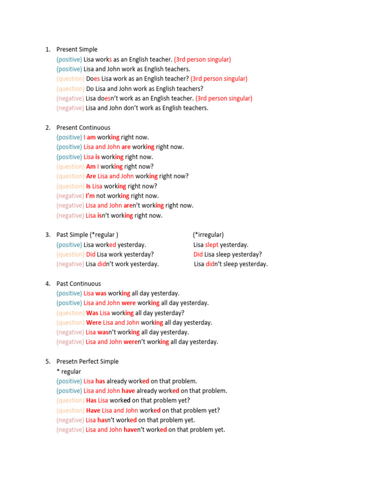 12 Verb Tenses Example Sentences | PDF | English Language | Semantic Units