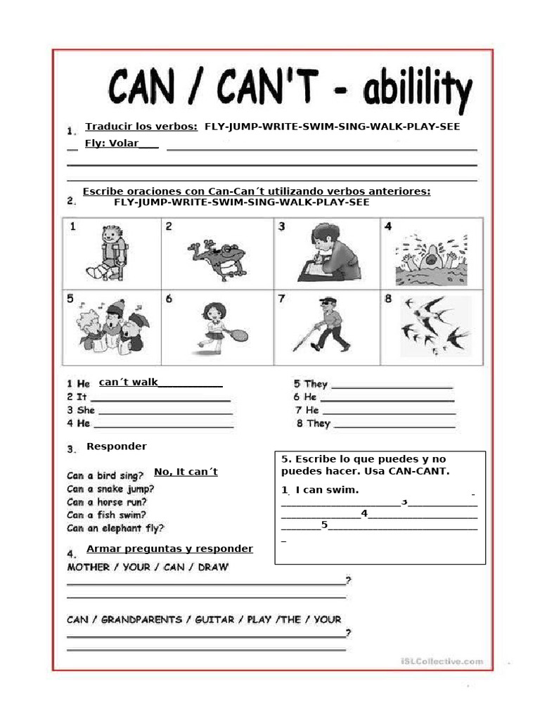 Ejercicios de Can y Can't en Inglés | PDF | Crecimiento personal y ...