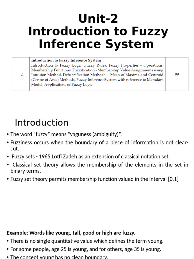 Unit2 Introduction To Fuzzy Inference System Pdf Fuzzy Logic Function Mathematics