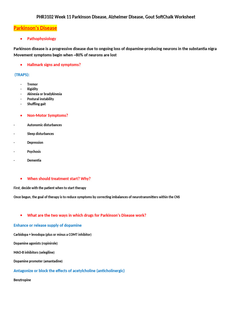 PHR3102 Week 11 PD, AD, Gout SoftChalk Worksheet | PDF | Gout ...