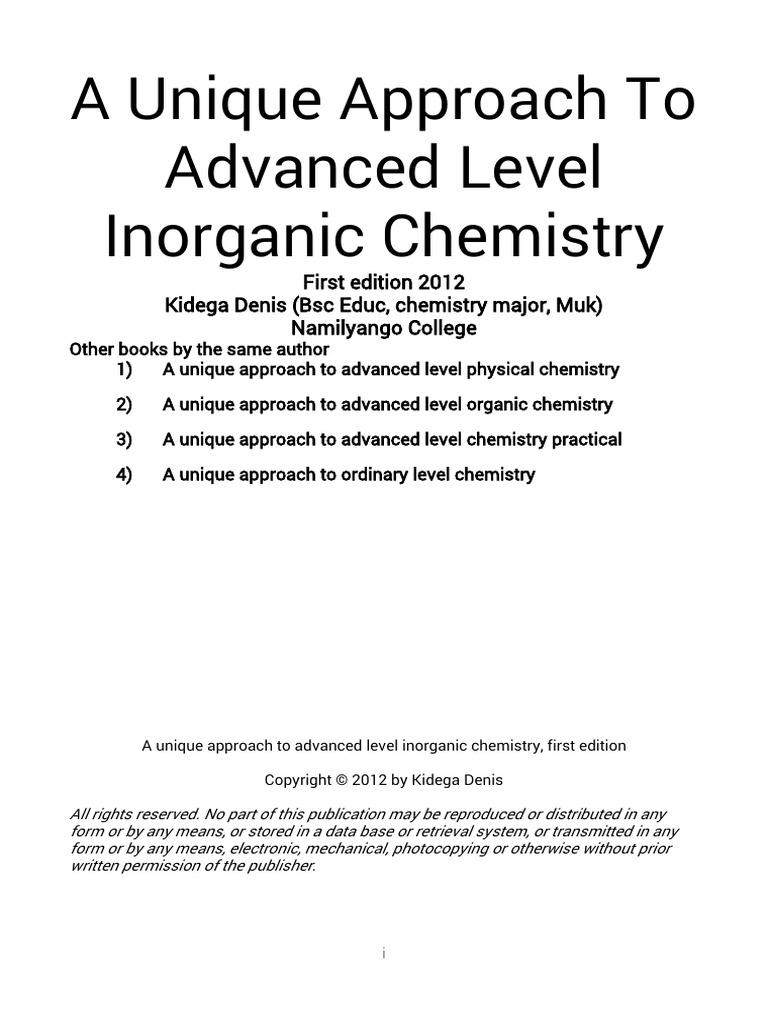 Complete Advanced Level Inorganic Chemistry | PDF | Chemistry ...