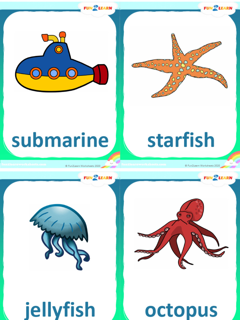 Flashcards Submarine Starfish Jellyfish Octopus Stigray Crab f2l | PDF