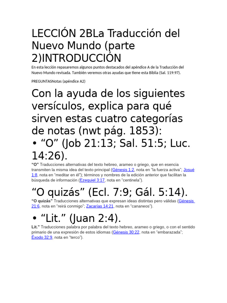 LECCIÓN 2BLa Traducción Del Nuevo Mundo | PDF | Biblia | Contenido bíblico