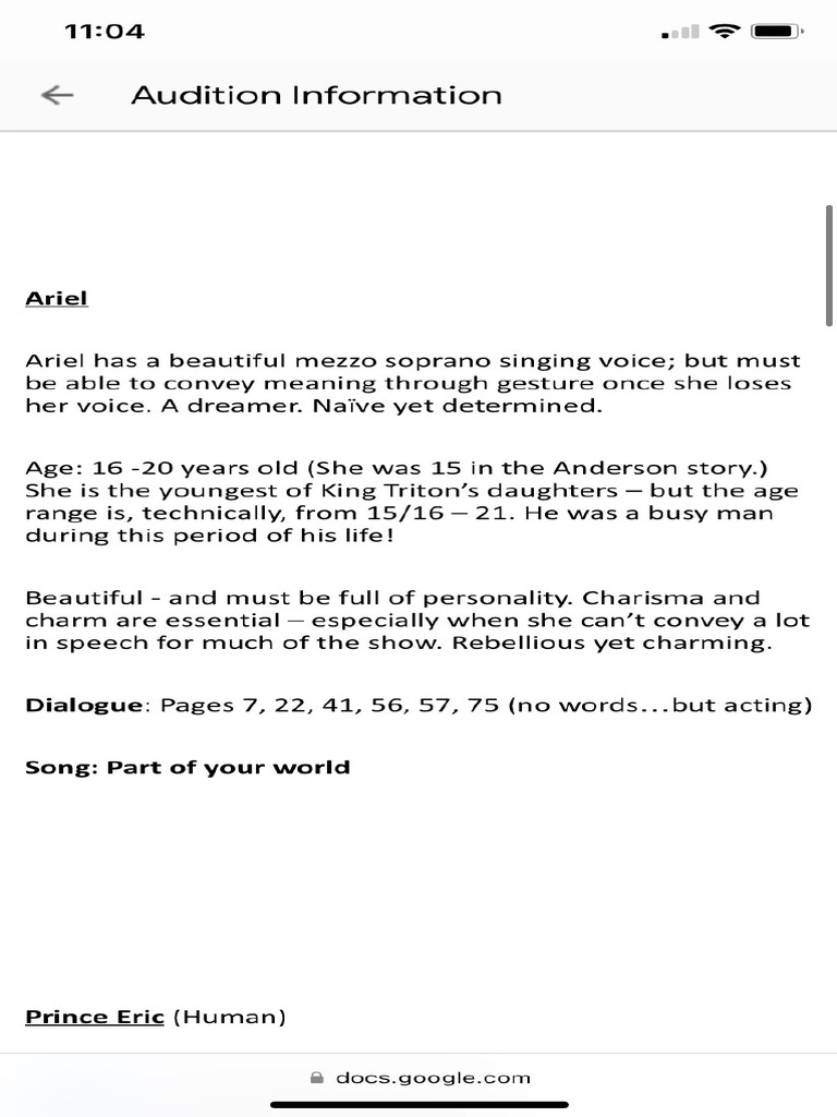 The Little Mermaid Audition | PDF
