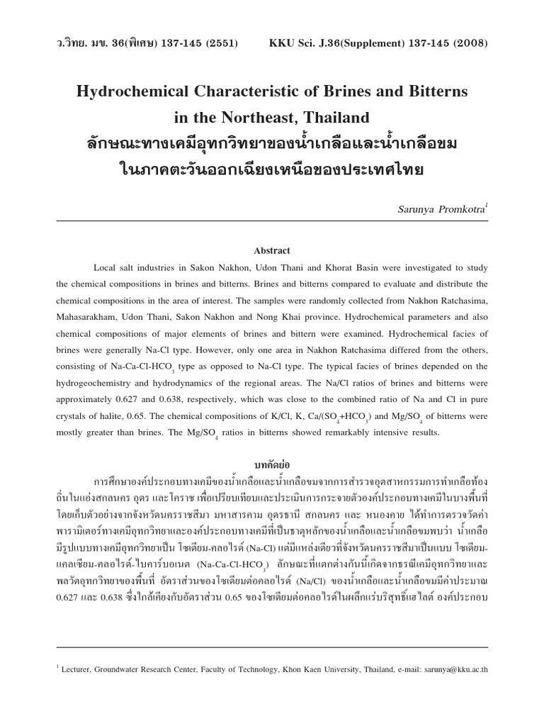 Hydrochemical Characteristic of Brines and Bitterns | PDF | Chloride ...