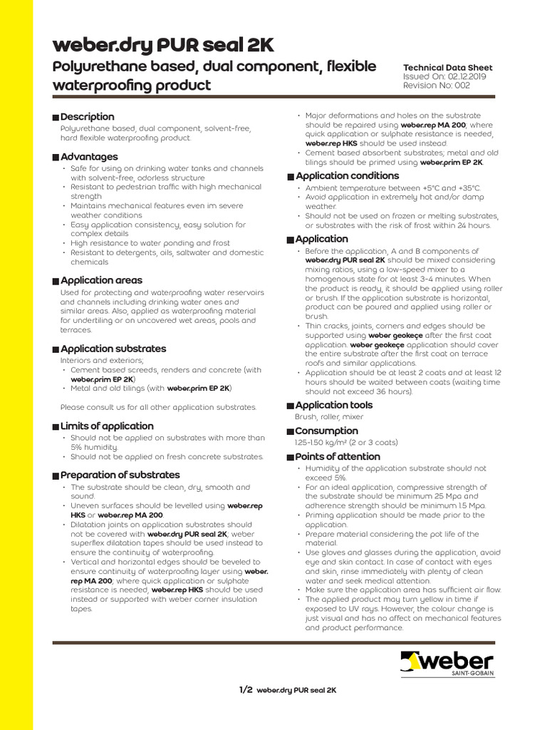 Weberdry PUR Seal 2K Waterproofing Guide | PDF | Polyurethane | Concrete