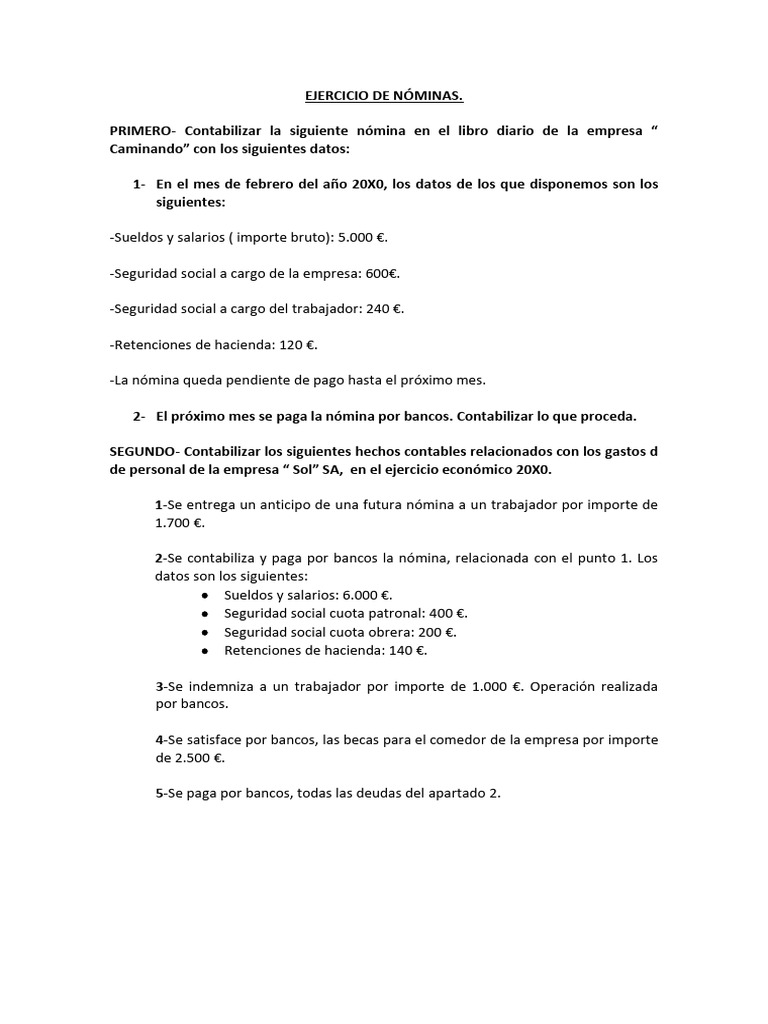 Ejercicio de Nóminas | PDF
