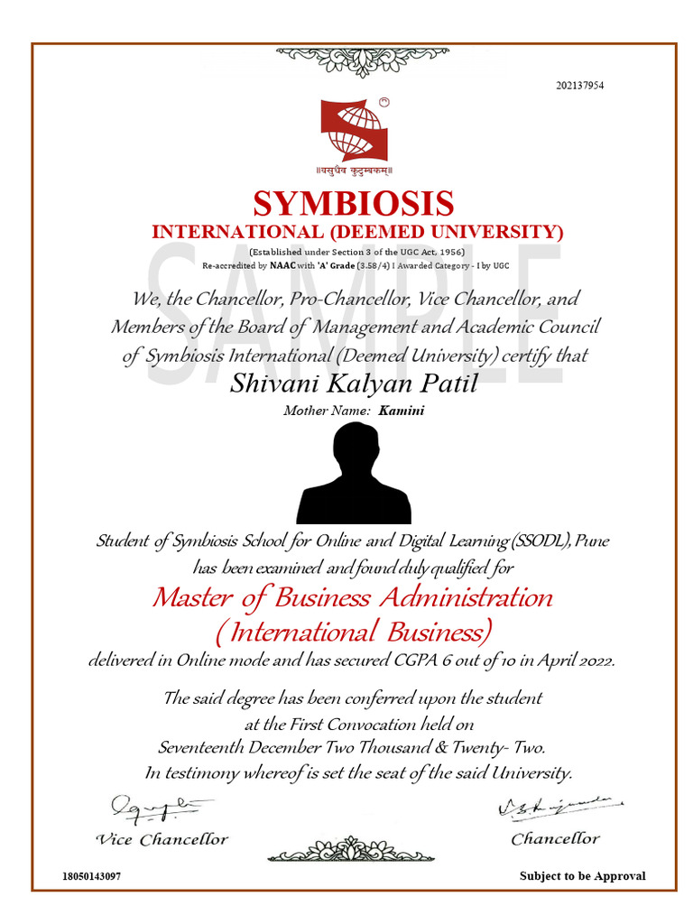 MBA - Sample Certificate | PDF