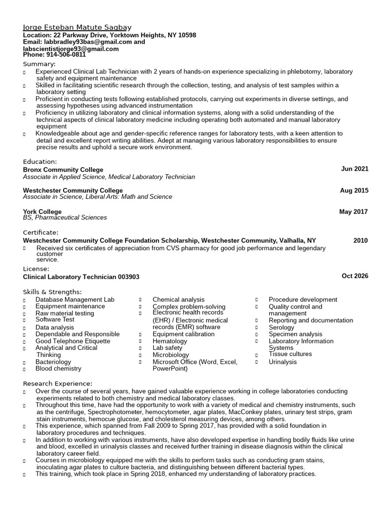 Jorge Esteban Matute Sagbay Resume Proffesional Word | PDF ...