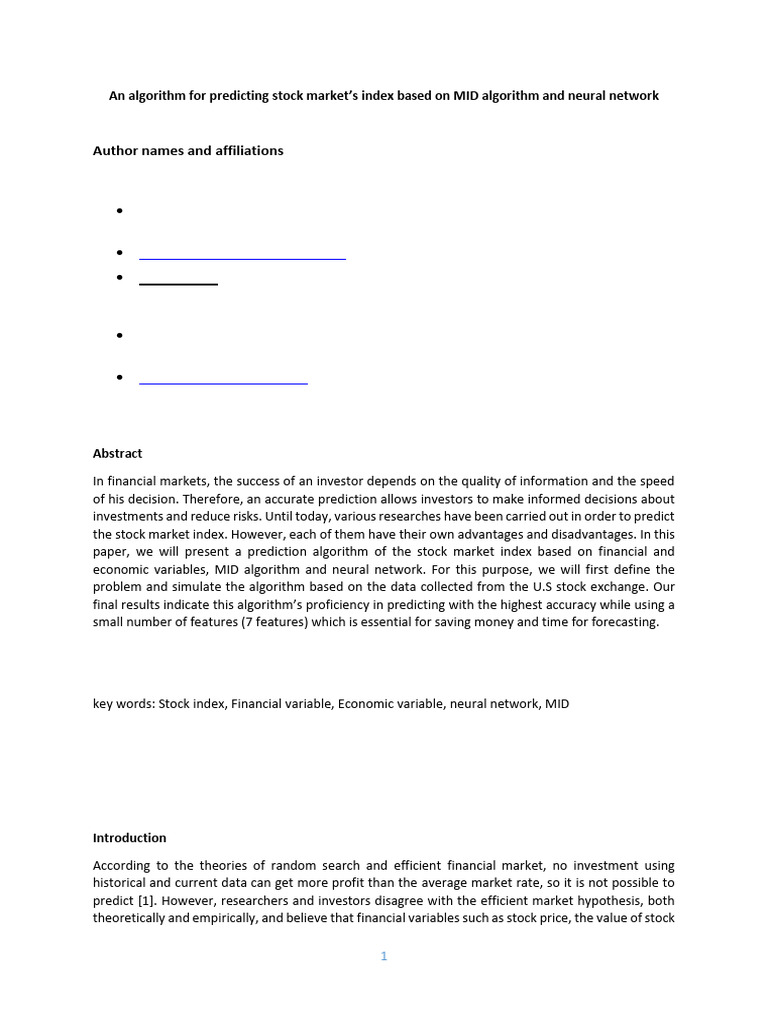 An Algorithm Predicting Stock Markets - Farbod - Dehghani | PDF ...