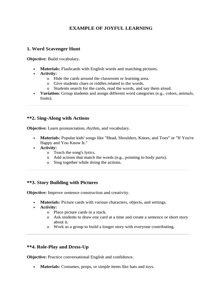 EXAMPLE OF JOYFUL LEARNING | PDF | English Language | Vocabulary