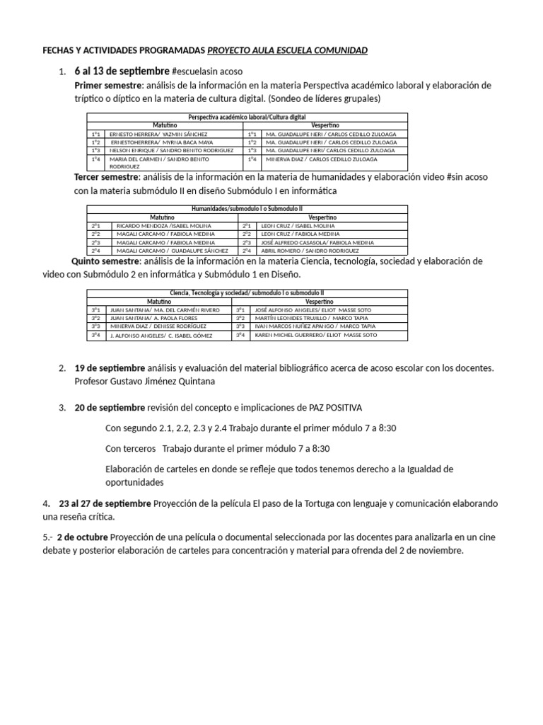 Fechas Programadas | PDF
