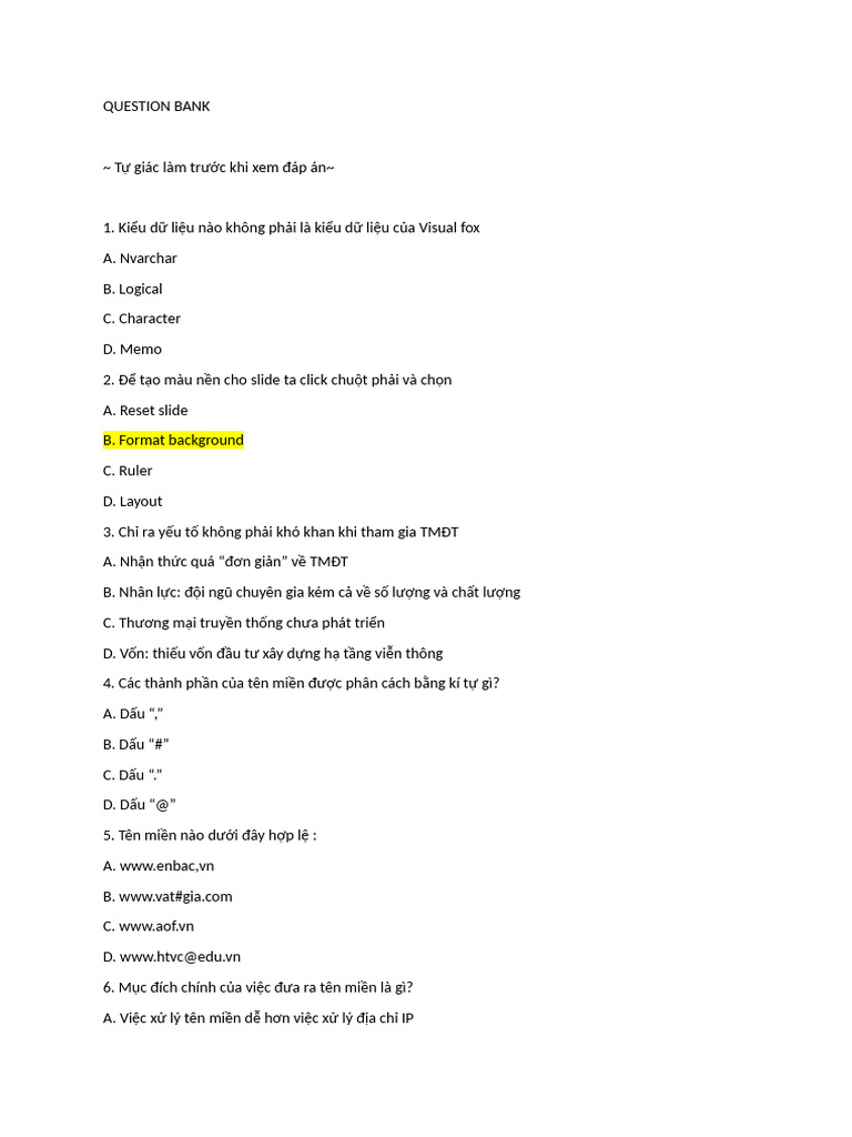 Question Bank Thưd | PDF
