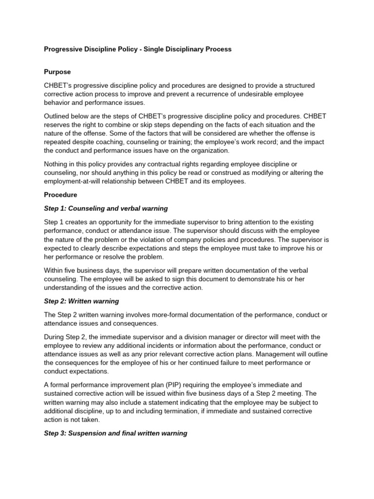 Progressive Discipline Policy | PDF | Employment | Disciplines