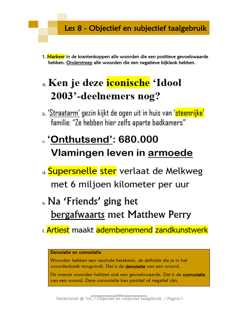 08 - Objectief en Subjectief Taalgeb OPL 21-22 OPLOSSINGEN | PDF