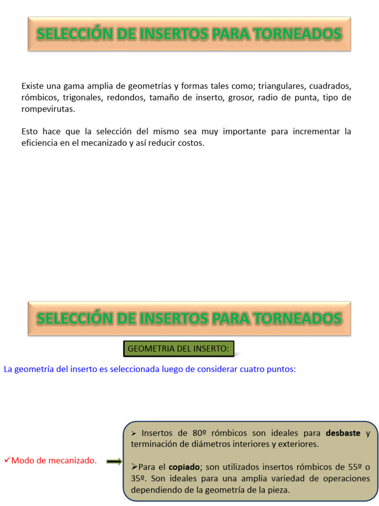 04 - Selección de Insertos Intercambiables y Parámetros de Corte - 10 % | PDF | Mecanizado